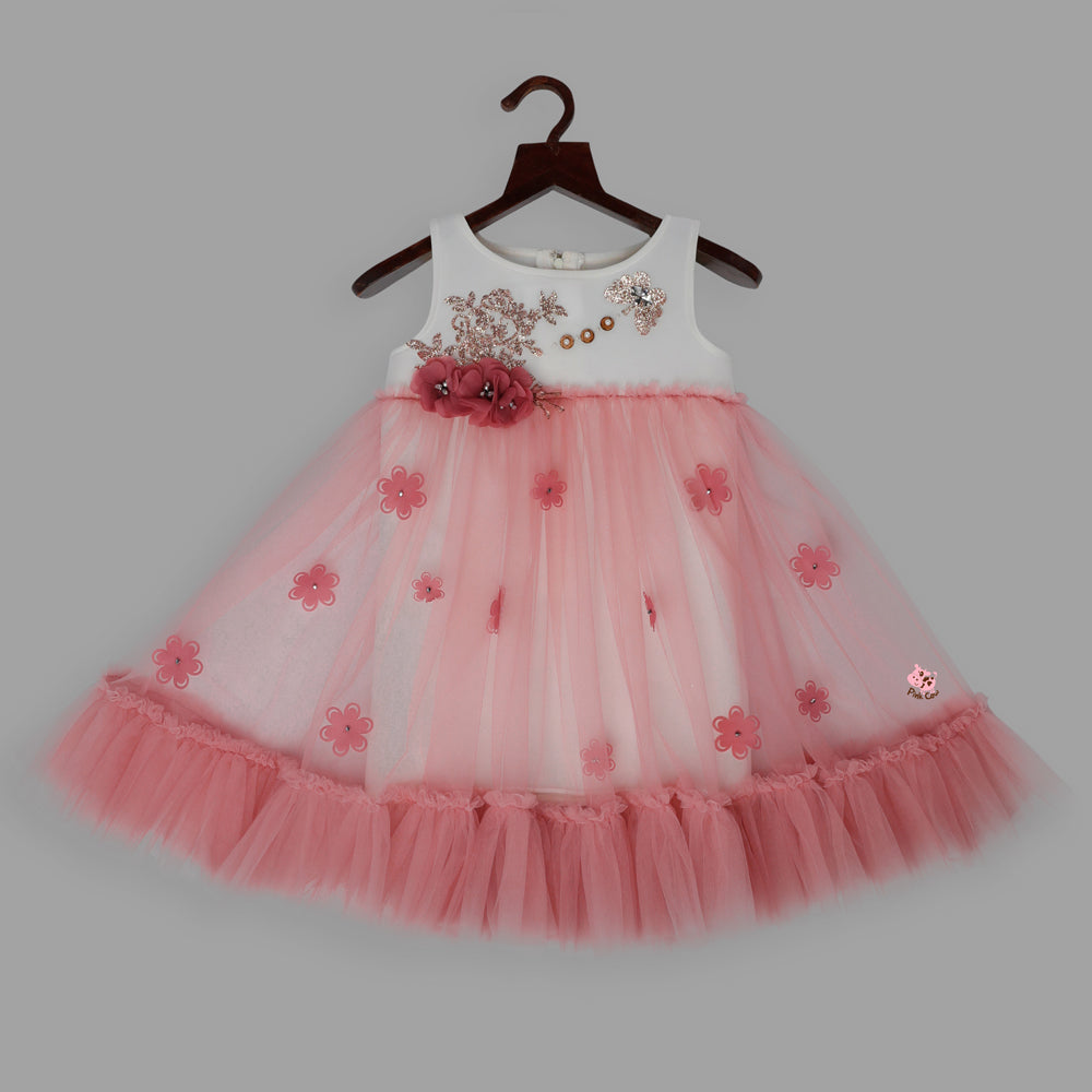 Net frilly fancy frock in Old rose – Pinkcow Designs Private Limited